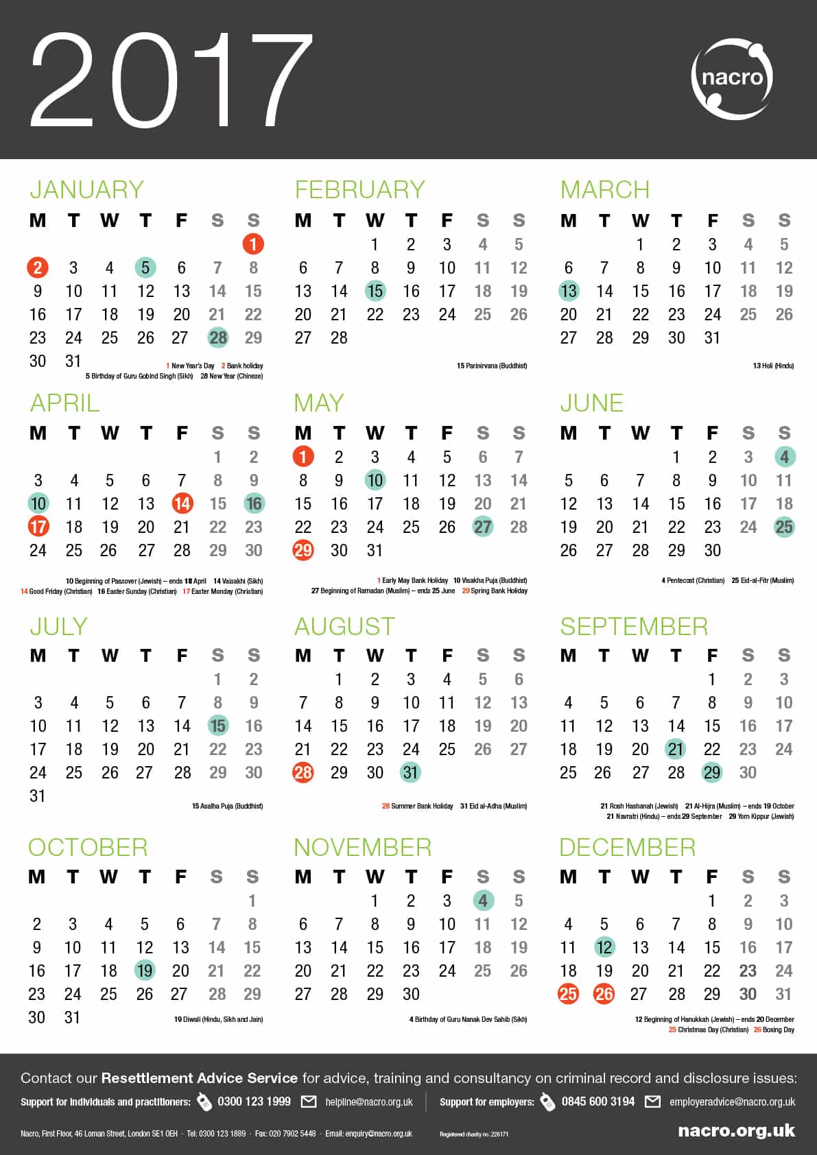 2017 wall calendars now available to order | Nacro